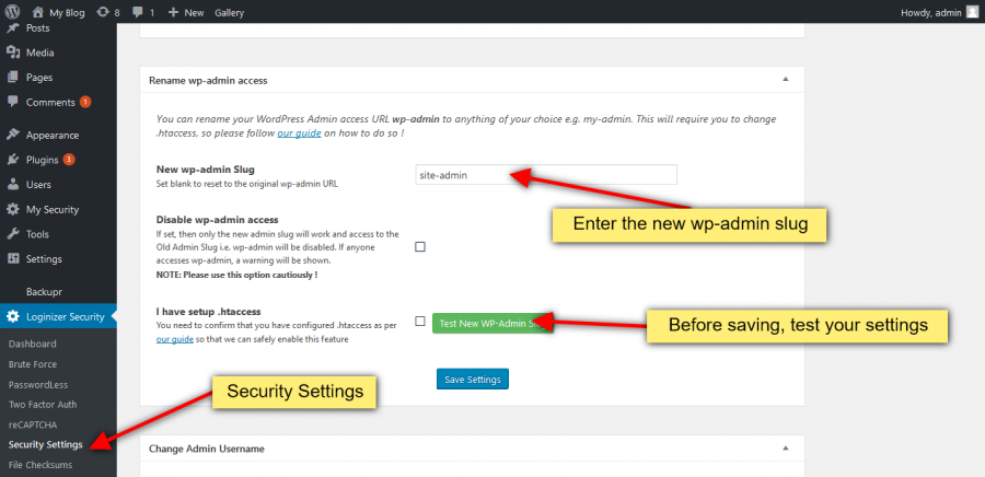 Renaming the WP-Admin Area – Loginizer